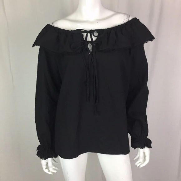 bebe | Tops | Bebe London Black Lace Trim Ruffle Peasant Vintage | Poshmark